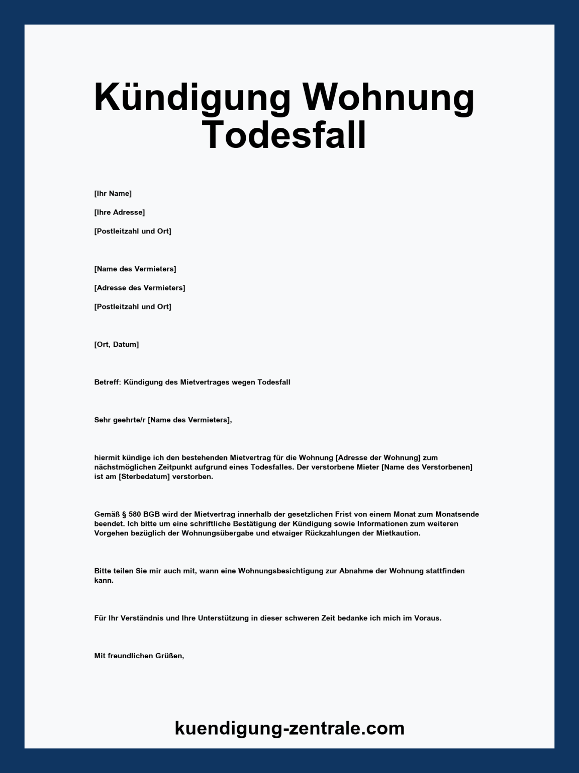 Kündigung Wohnung Todesfall Vorlage - WORD